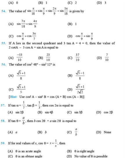 Important questions for class 11 Maths Chapter 3 Trigonometric Functions