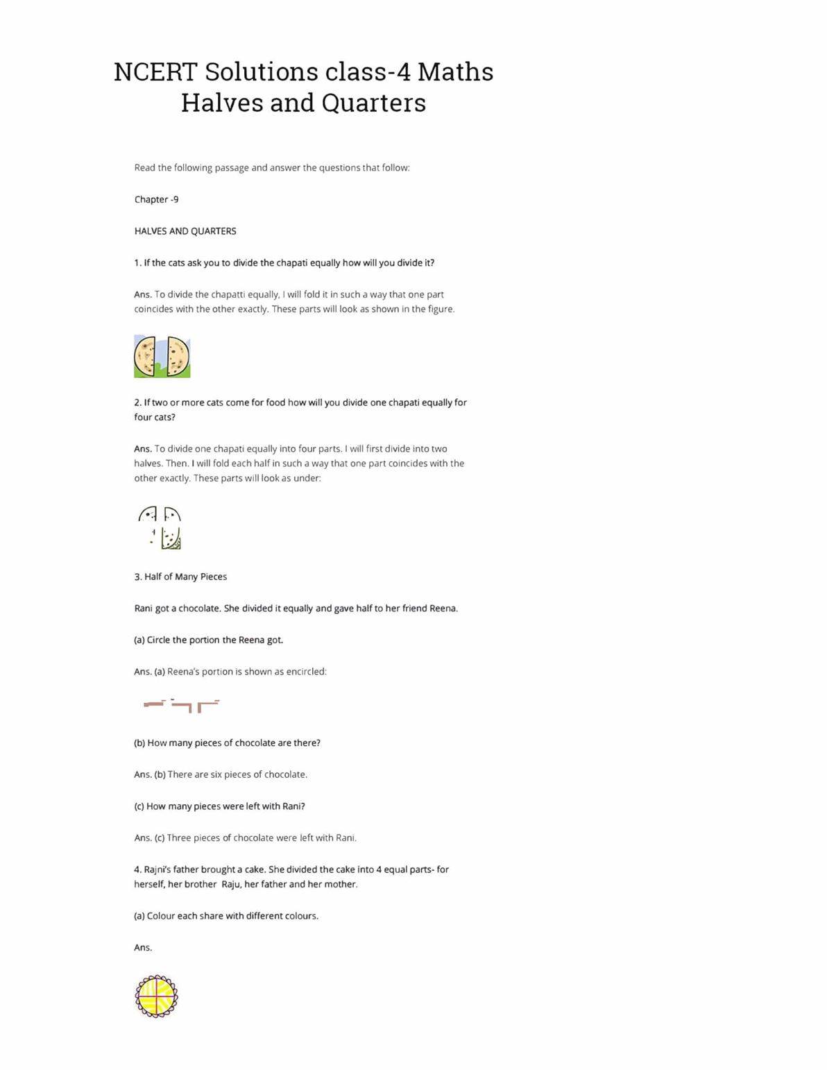 NCERT Solutions Class 4 Maths Chapter 9 Halves And Quarters Download Now