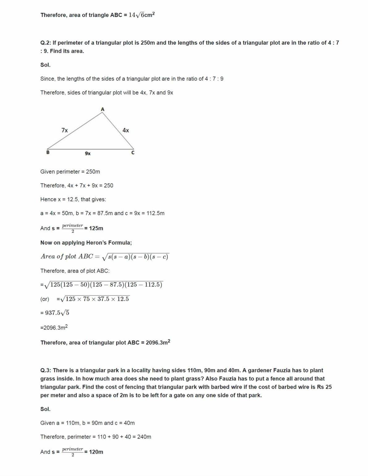 NCERT Solutions For Class 9 Maths Chapter 12 Herons Formula Ex 12 1 NCERT Solutions For Class 9 Maths Chapter 12 Herons Formula Ex 12 1