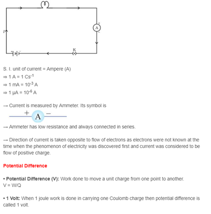 CBSE Class 10 Chapter 12 Revision Notes Science - Electricity