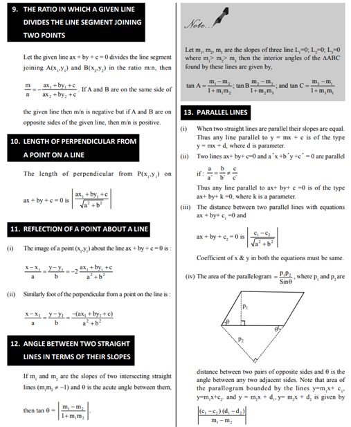 CBSE Class 11 Maths Revision Notes Chapter 10 Straight Lines