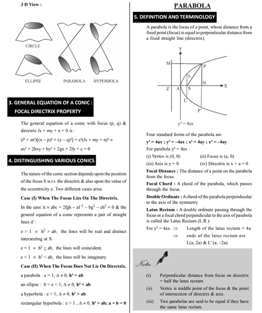 CBSE Class 11 Maths Revision Notes Chapter 11 Conic Sections CBSE Class 11 Maths Revision Notes Chapter 11 Conic Sections