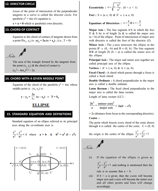 Cbse Class 11 Maths Revision Notes Chapter 11 Conic Sections