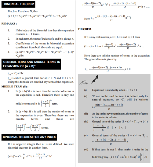 CBSE Class 11 Maths Revision Notes Chapter 8 Binomial Theorem