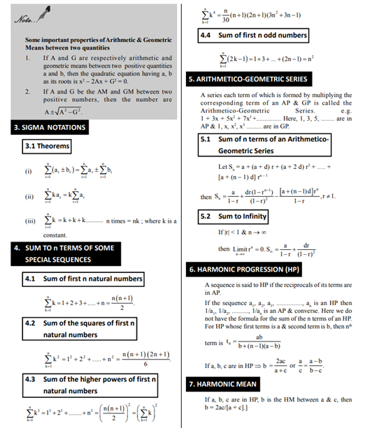 CBSE Class 11 Maths Revision Notes Chapter 9 Sequence and Series