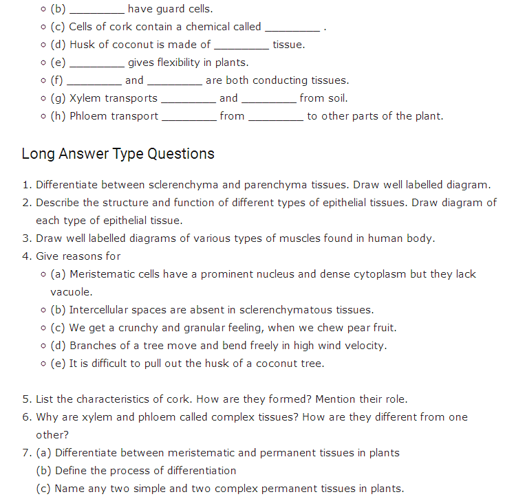 Important Questions For Class 9 Science Chapter 6 Tissues Important Questions For Class 9 Science Chapter 6 Tissues