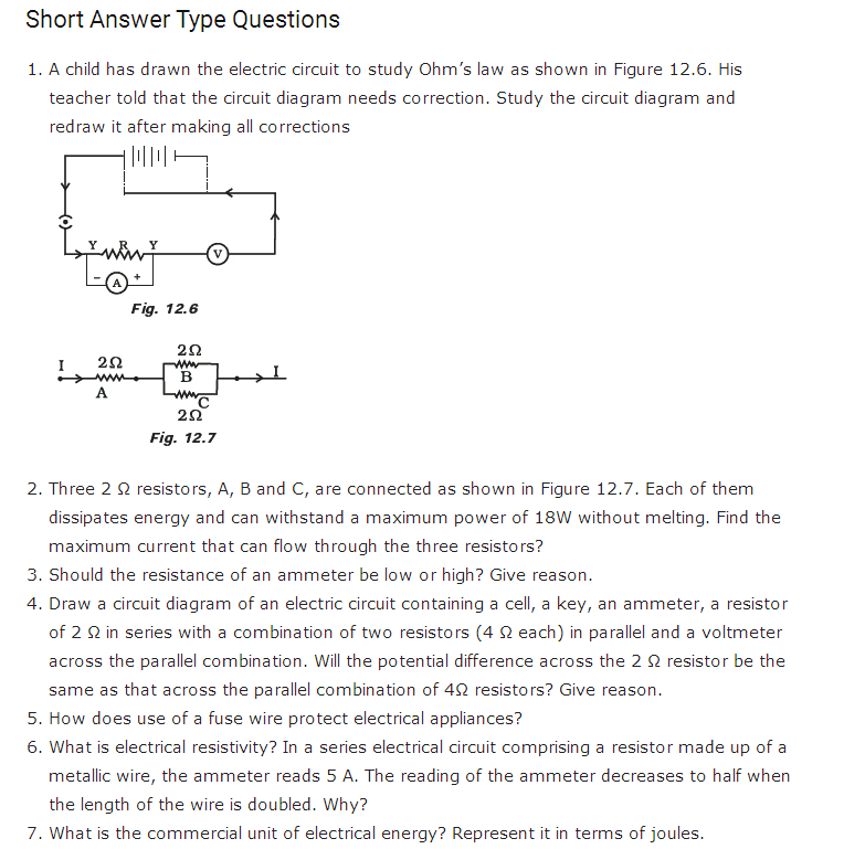 Important Questions For Class 10 Science Chapter 12 Electricity