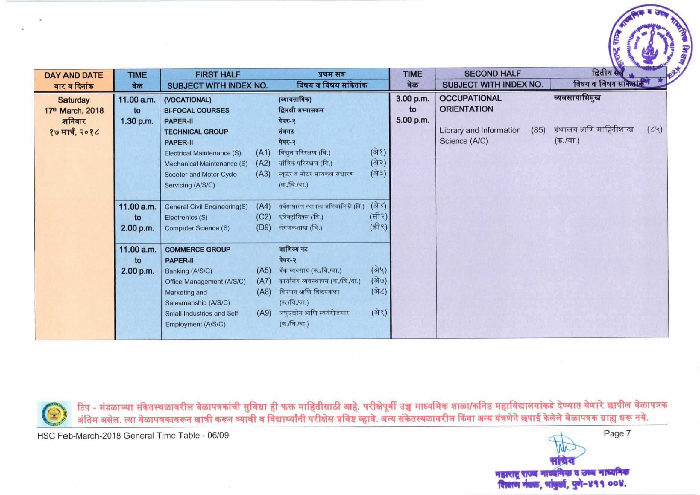 HSC Timetable for Class 12 Exam - MSBSHSE Board HSC Timetable for Class 12 Exam - MSBSHSE Board
