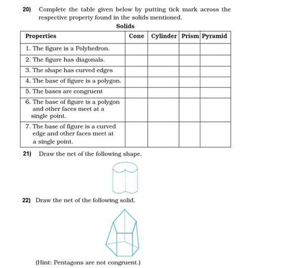 Important Questions for Class 8 Maths Visualising Solid Shapes- Chapter 10