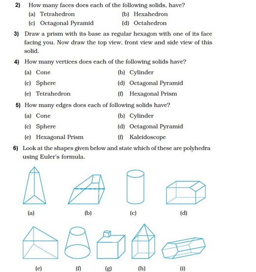 Important Questions for Class 8 Maths Visualising Solid Shapes- Chapter 10