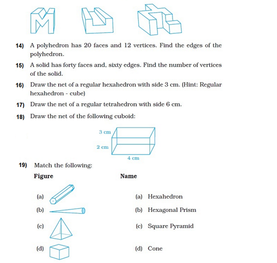 Important Questions for Class 8 Maths Visualising Solid Shapes- Chapter 10