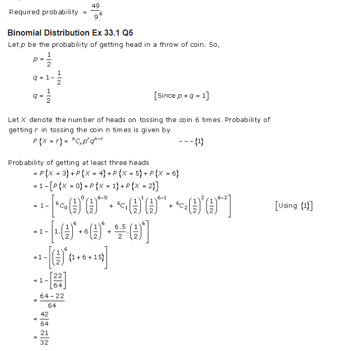 RD Sharma Class 12 Solutions Maths Chapter 33 Binomial Distribution Ex 33.1