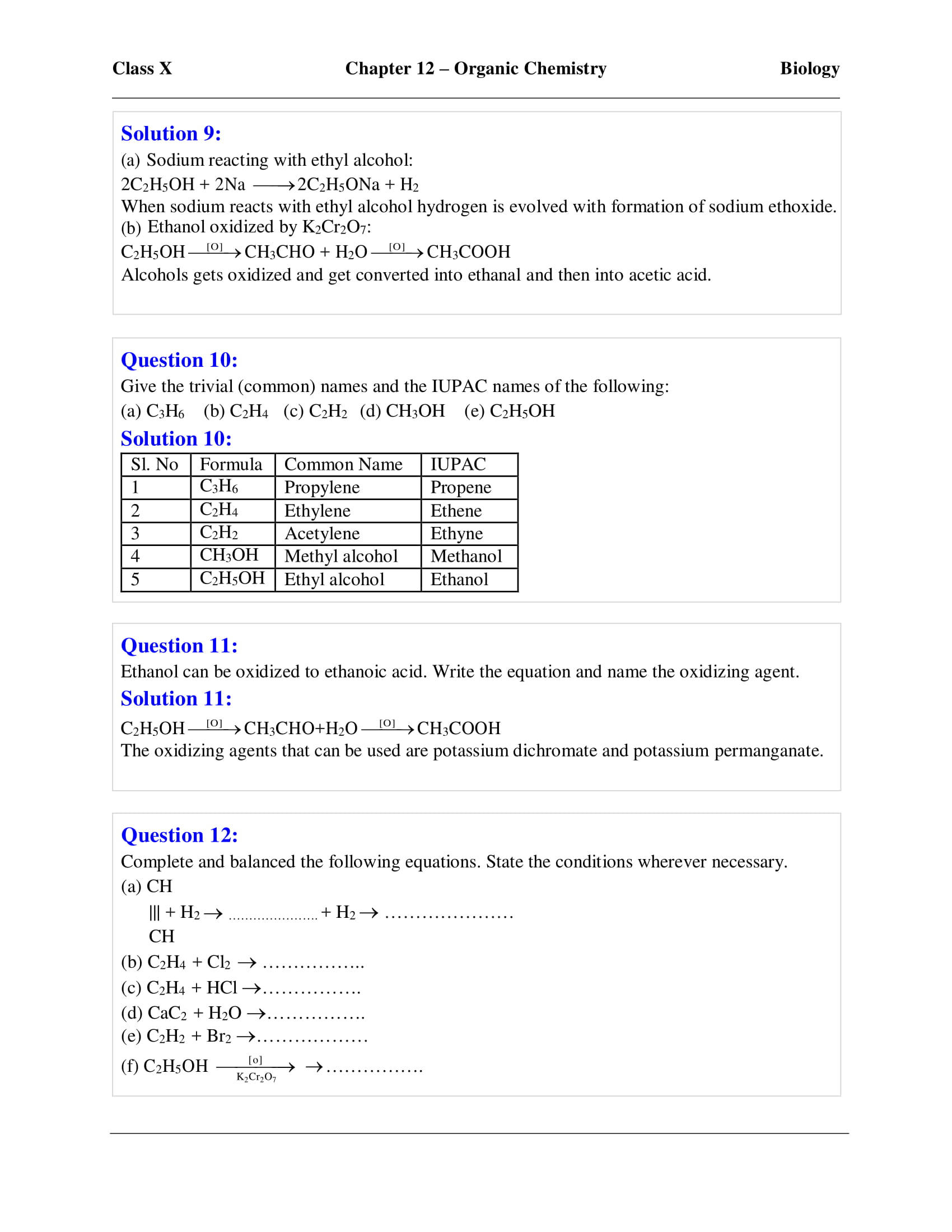 Selina Solutions Class 10 Concise Chemistry Chapter 12 Organic
