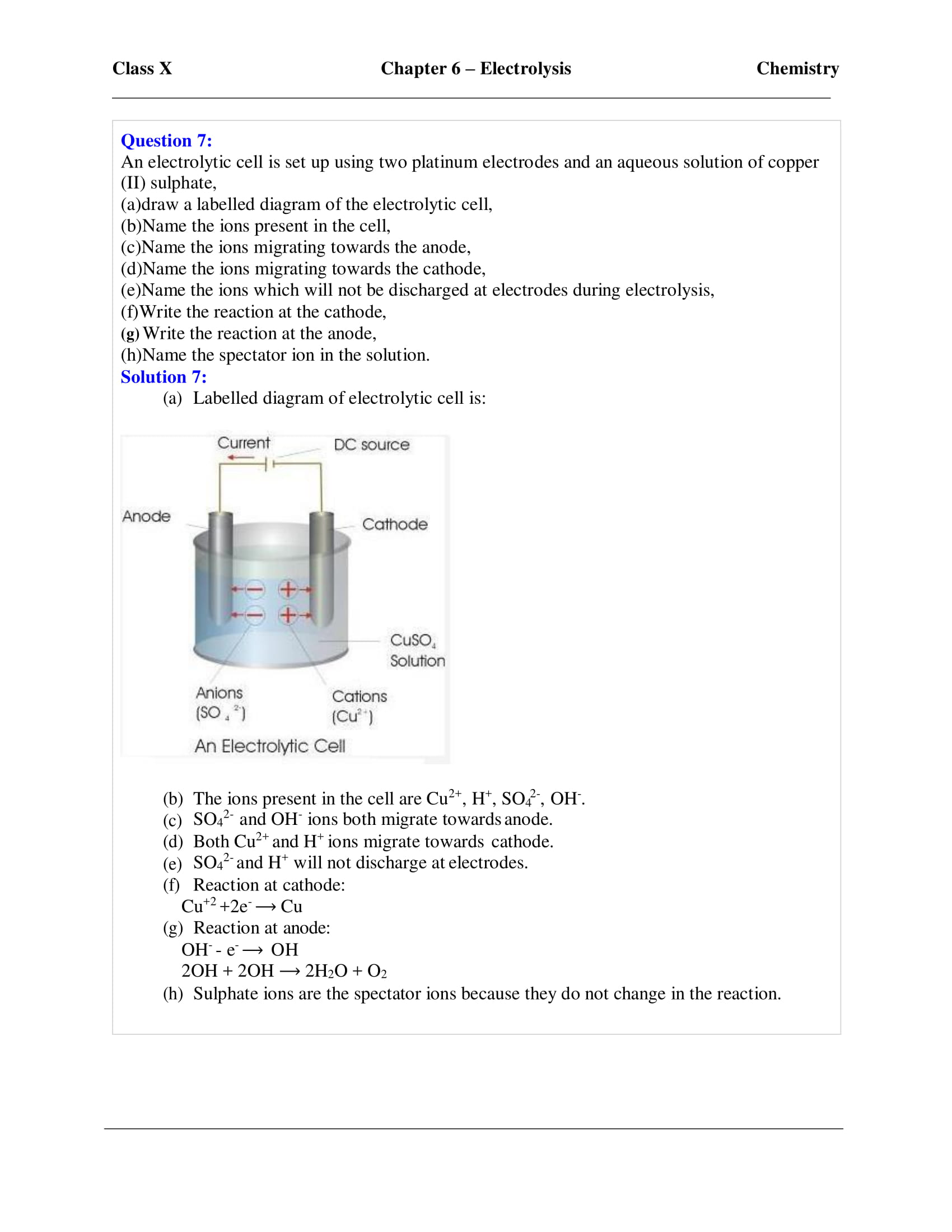 Selina Solutions Class 10 Concise Chemistry Chapter 6 Electrolysis