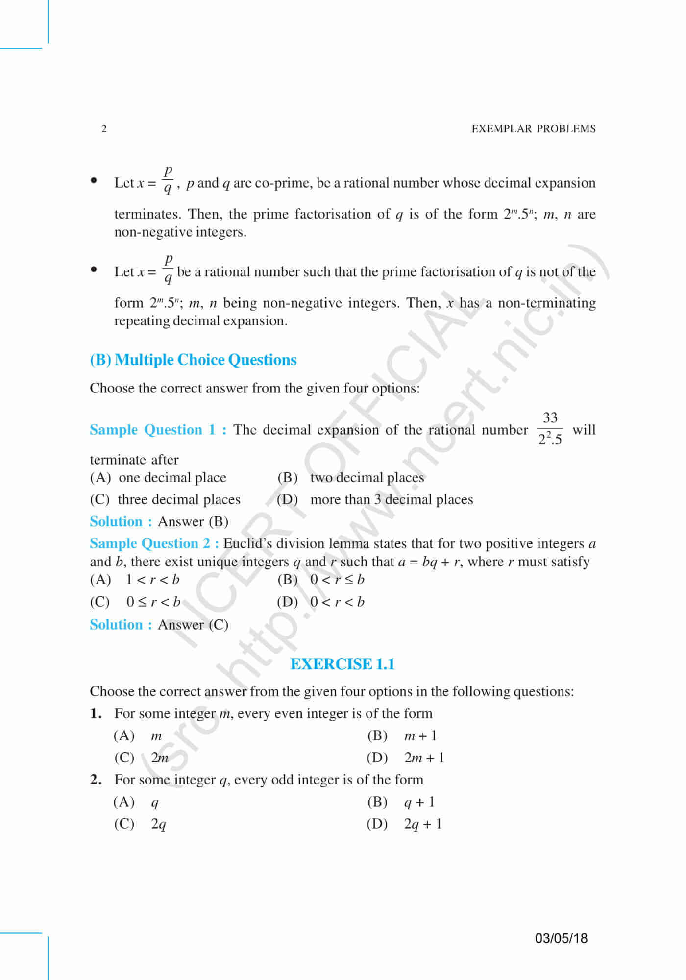 NCERT Exemplar Class 10 Maths Solutions Chapter 1 Download Free PDF Here