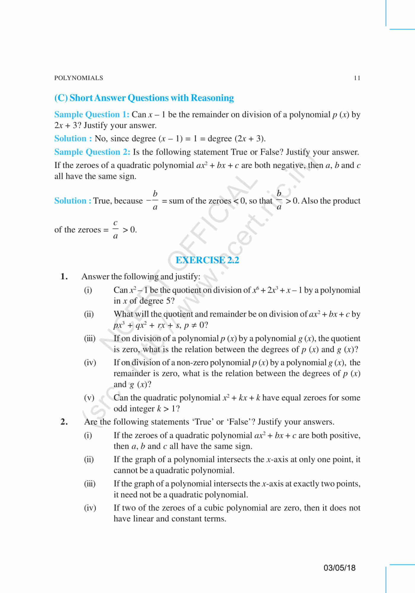 NCERT Exemplar Class 10 Maths Solutions Chapter 2 Free PDF Download NCERT Exemplar Class 10 Maths Solutions Chapter 2 Free PDF Download