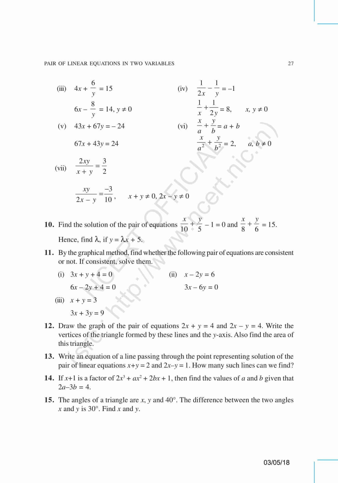 NCERT Exemplar Class 10 Maths Solutions Chapter 3 - Get Free PDF Here