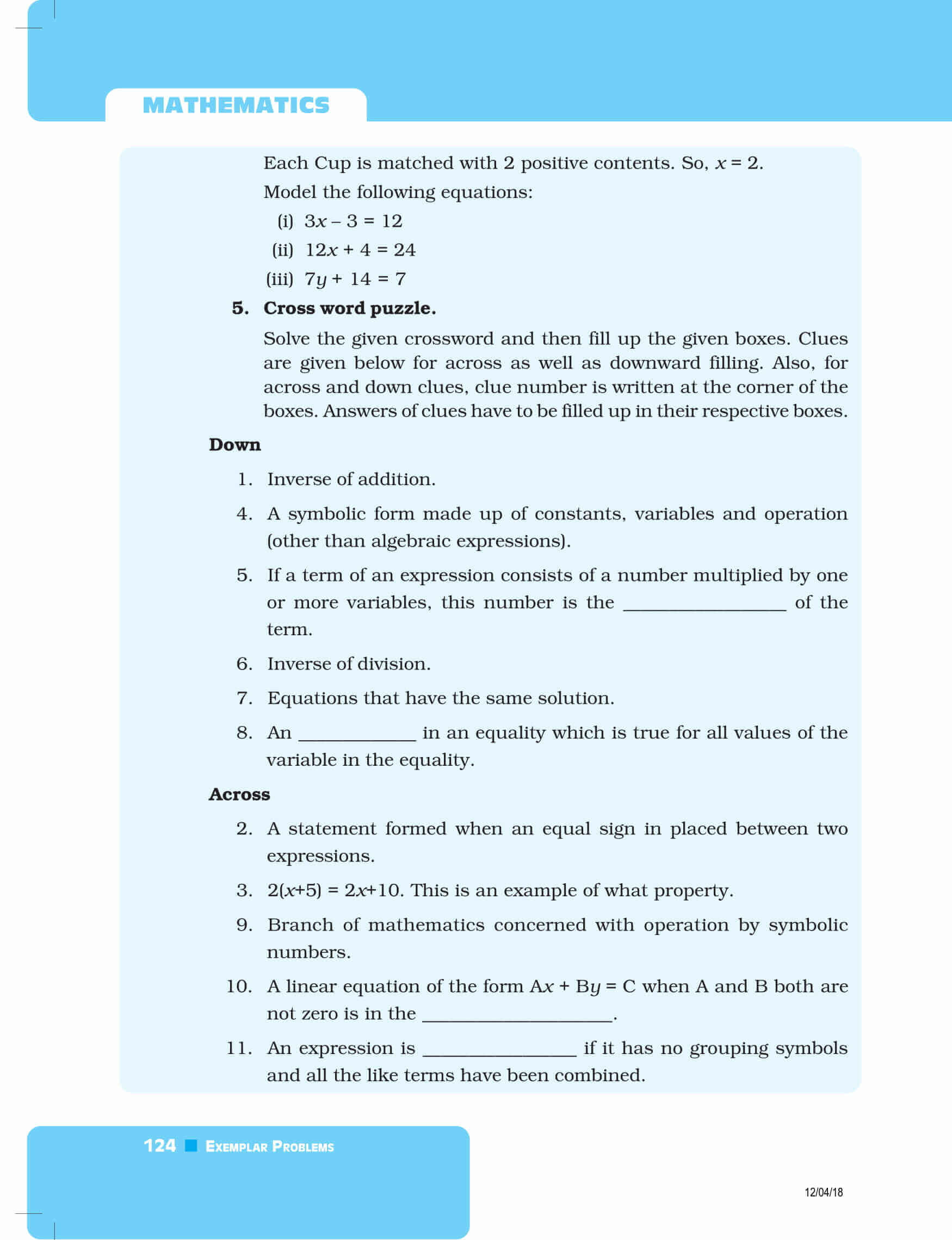 NCERT Exemplar Class 8 Maths Solutions Chapter 4 - Linear Equations in ...