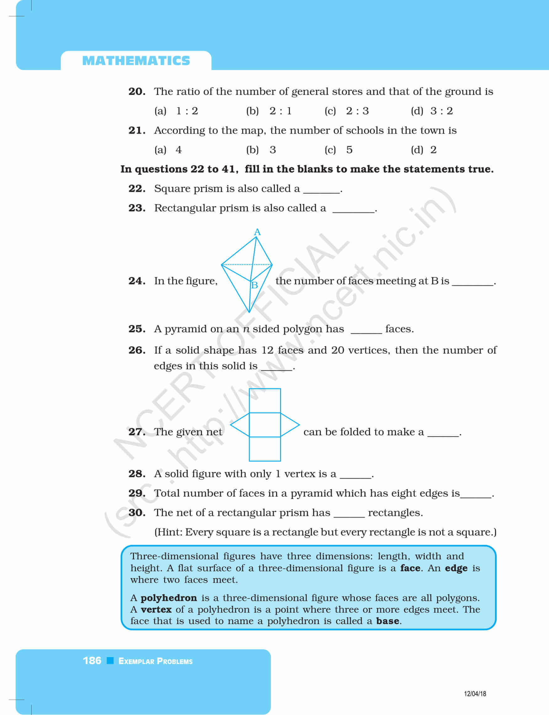 NCERT Exemplar Class 8 Maths Solutions Chapter 6 Visualising Solid NCERT Exemplar Class 8 Maths Solutions Chapter 6 Visualising Solid