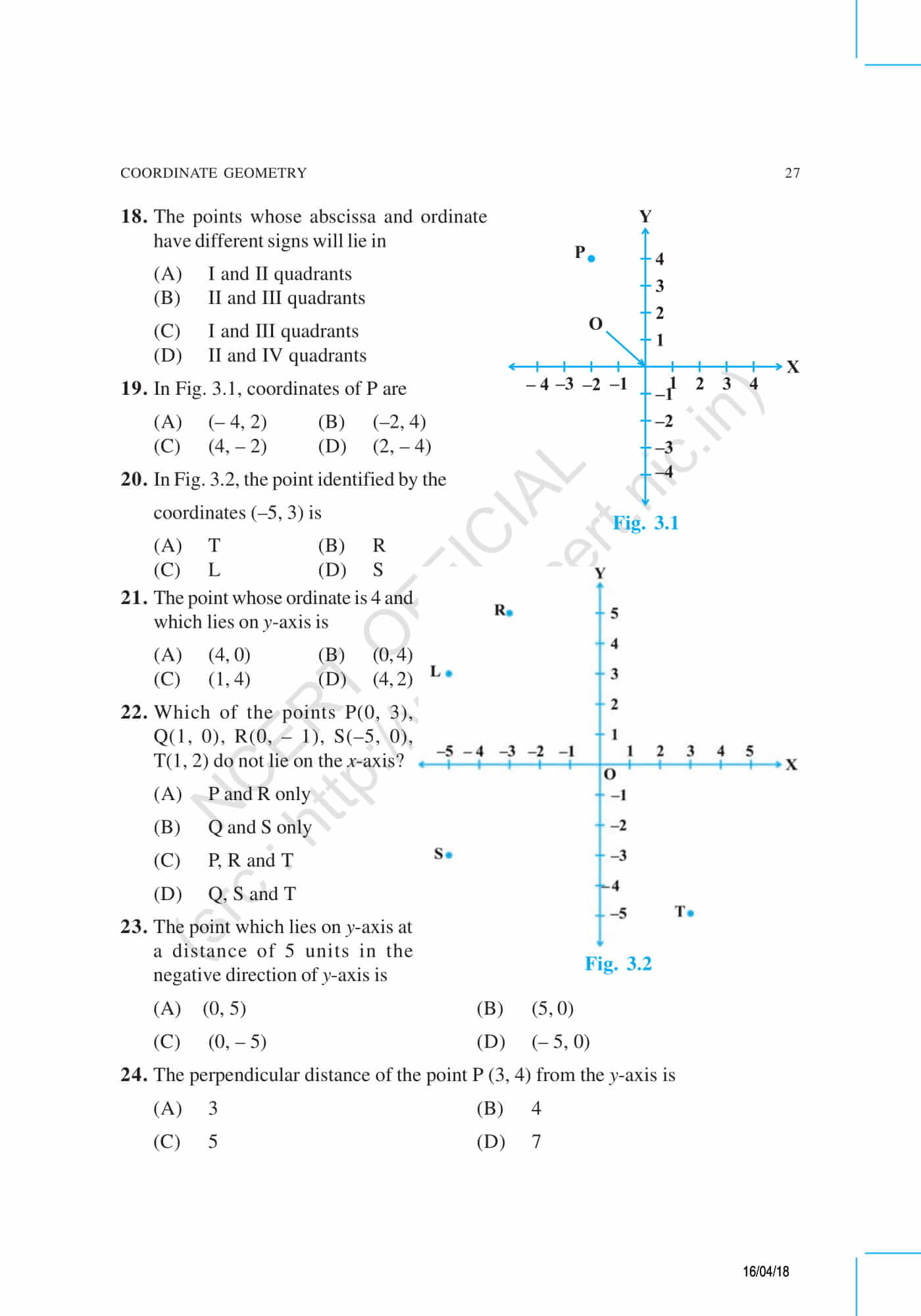 NCERT Exemplar Class 9 Maths Solutions Exemplar Chapter 3 Coordinate