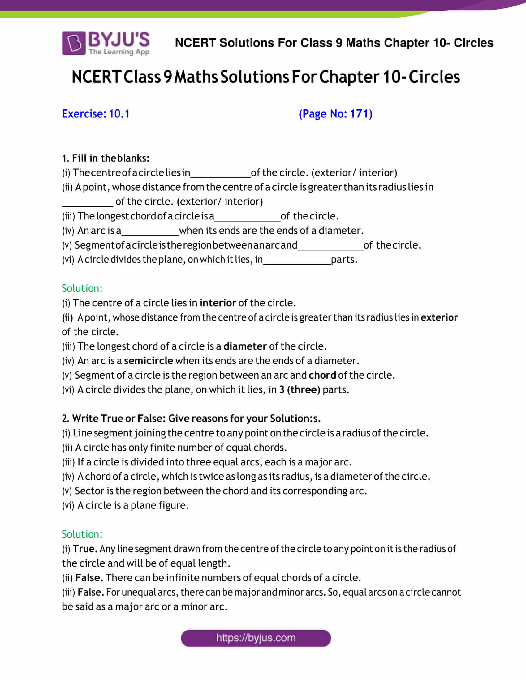 NCERT Solutions for Class 9 Maths Exercise 10.1 Chapter 10 Circles ...