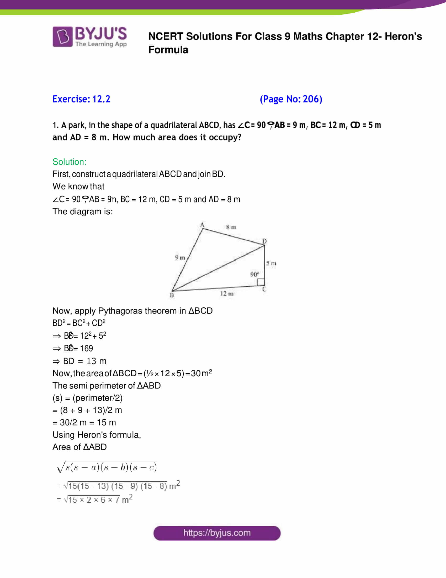 NCERT Solutions For Class 9 Maths Exercise 12 2 Chapter 12 Herons Formula