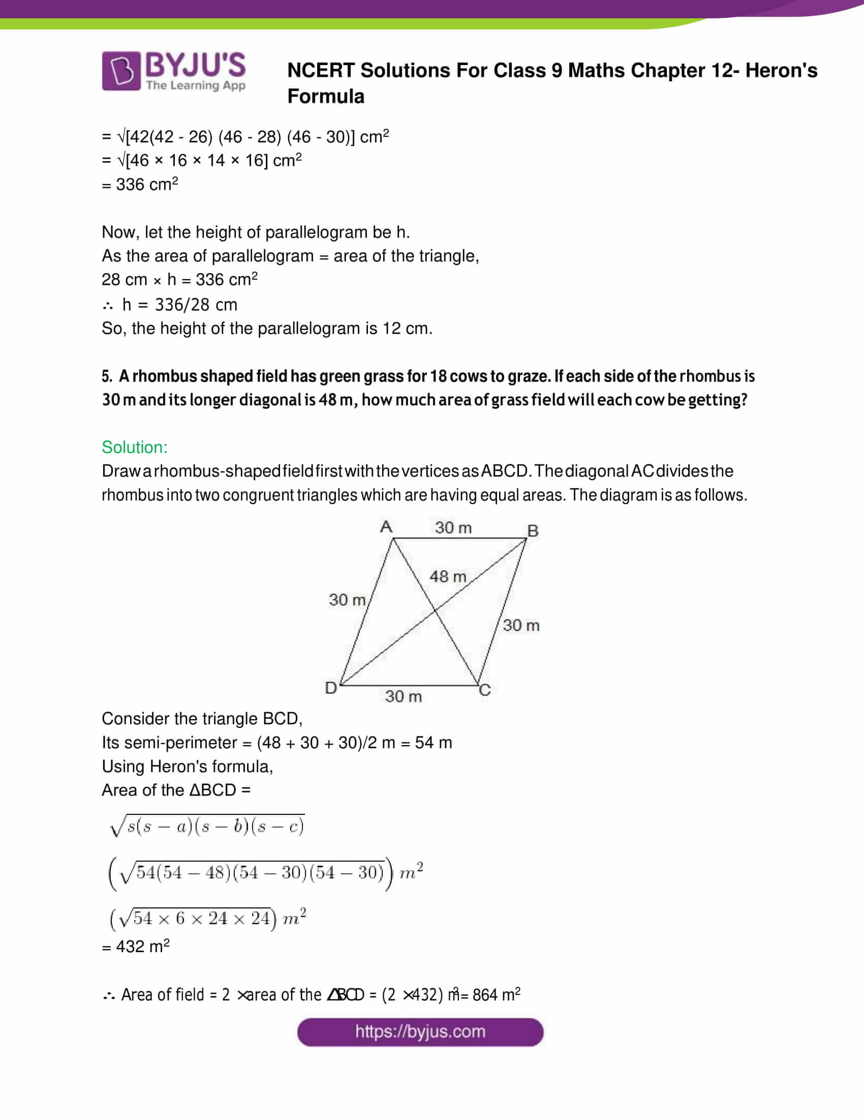 NCERT Solutions For Class 9 Maths Exercise 12 2 Chapter 12 Herons Formula
