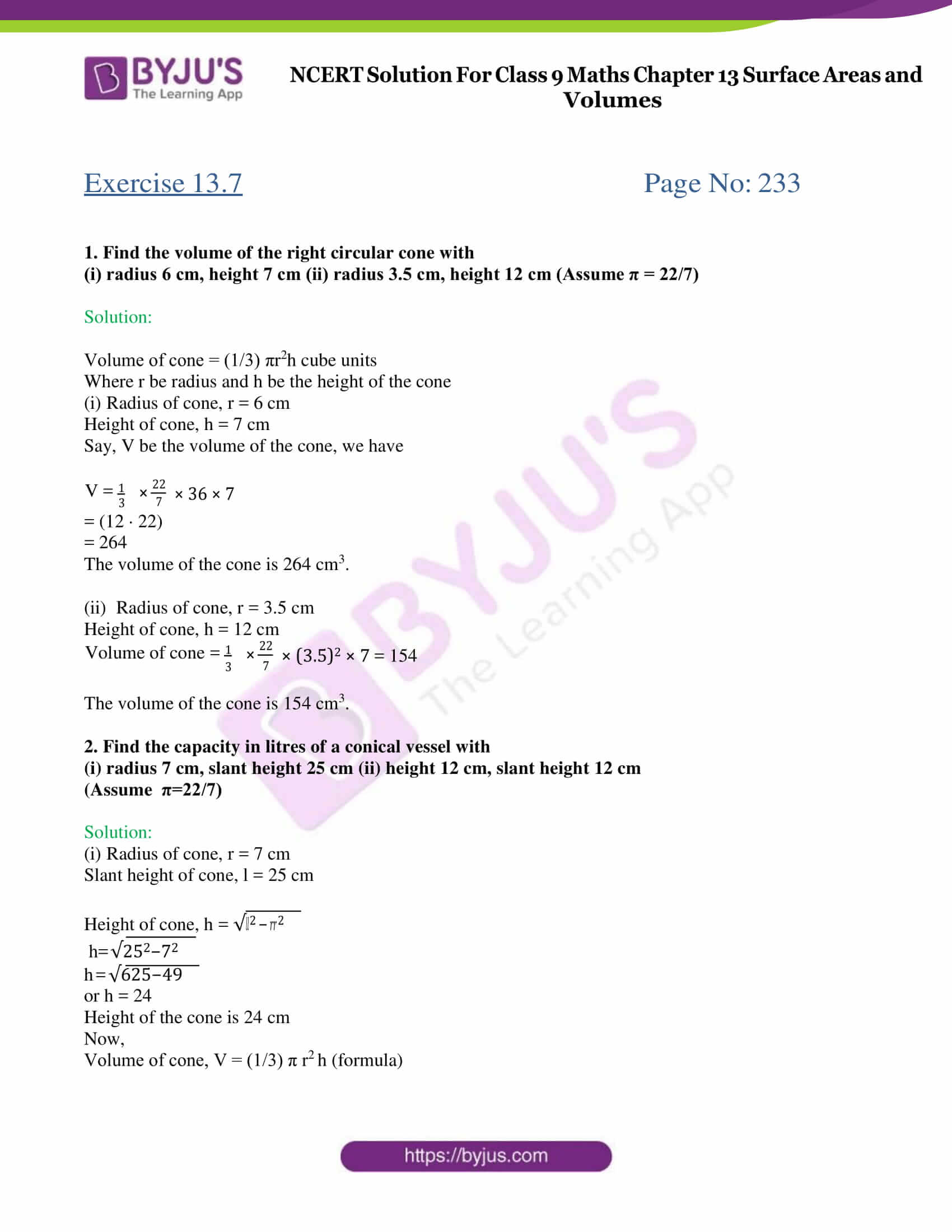 NCERT Solutions for Class 9 Maths Exercise 13.7 Chapter 13 Surface Area ...