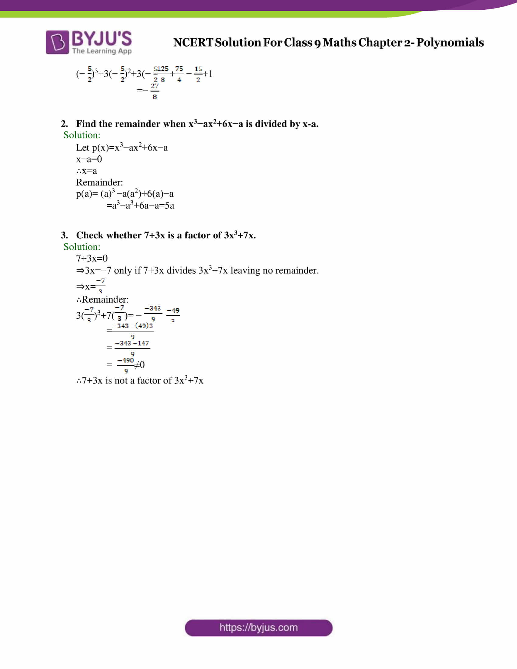 NCERT Solutions For Class 9 Maths Chapter 2 Polynomial Ex 2.3 - Updated ...