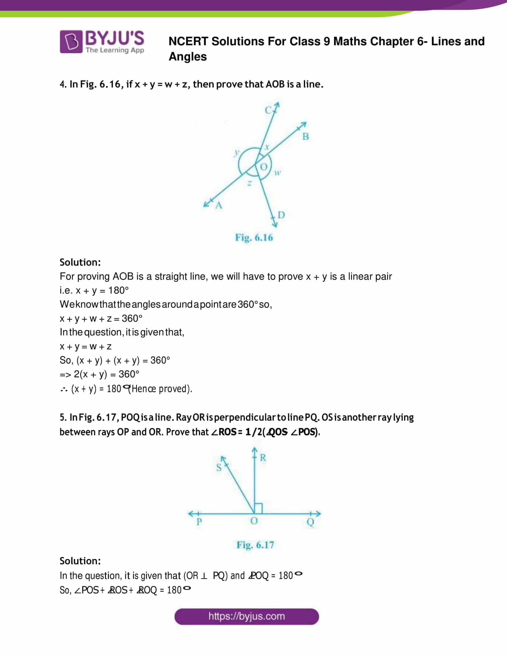 NCERT Solutions for Class 9 Maths Exercise 6.1 Chapter 6- lines and angles