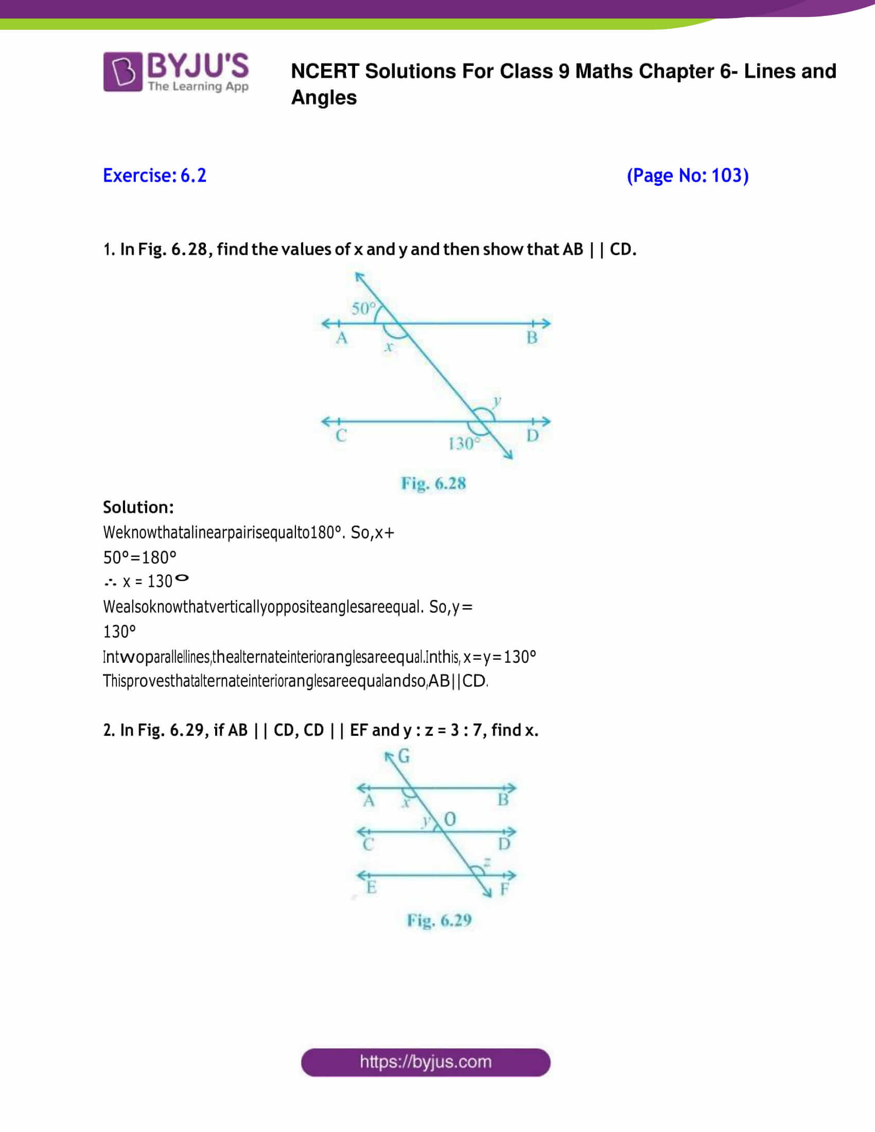 NCERT Solutions For Class 9 Maths Exercise 6 2 Chapter 6 Lines And Angles