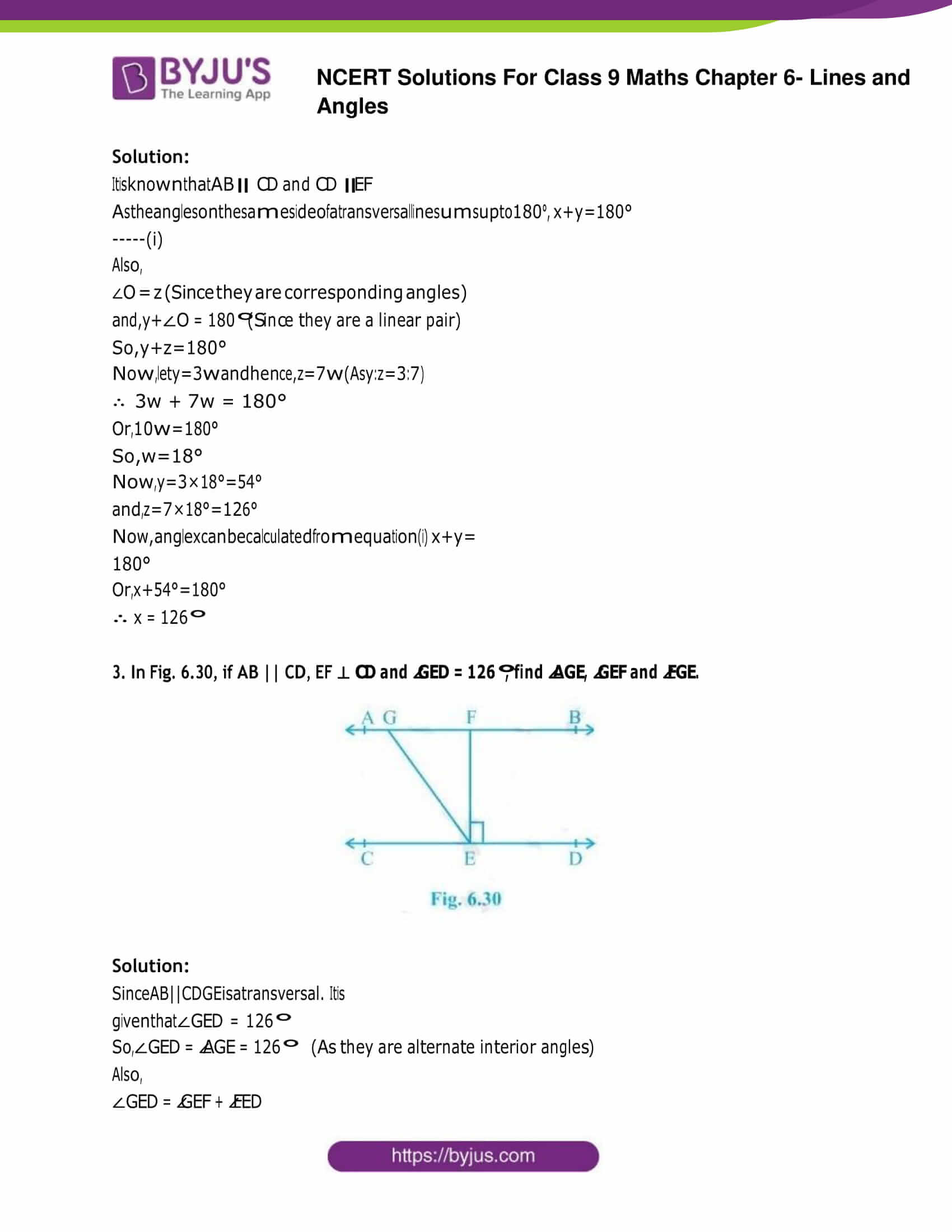 NCERT Solutions for Class 9 Maths Exercise 6.2 Chapter 6- lines and angles