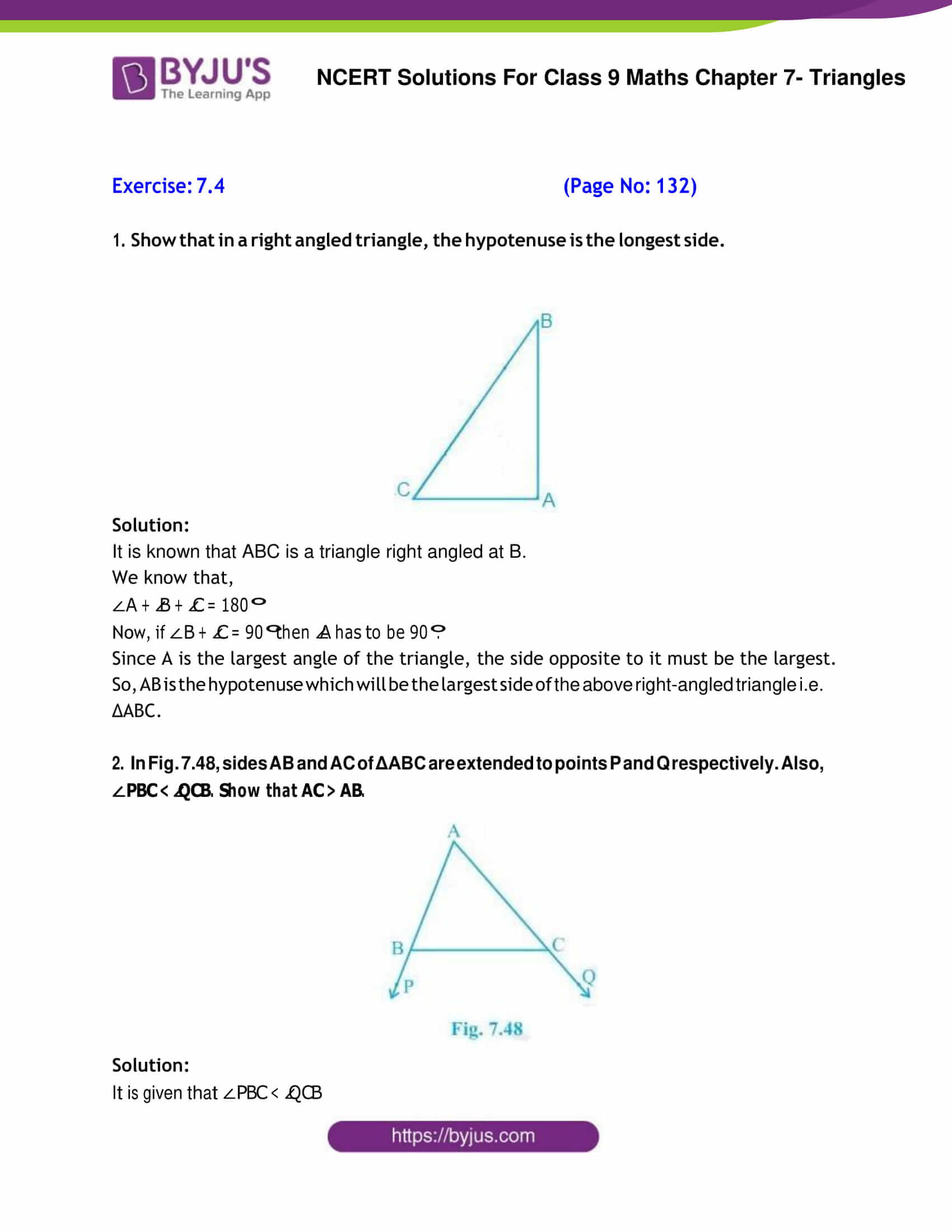 NCERT Solutions for Class 9 Maths Chapter 7 Geometry of Triangles Ex 7. ...