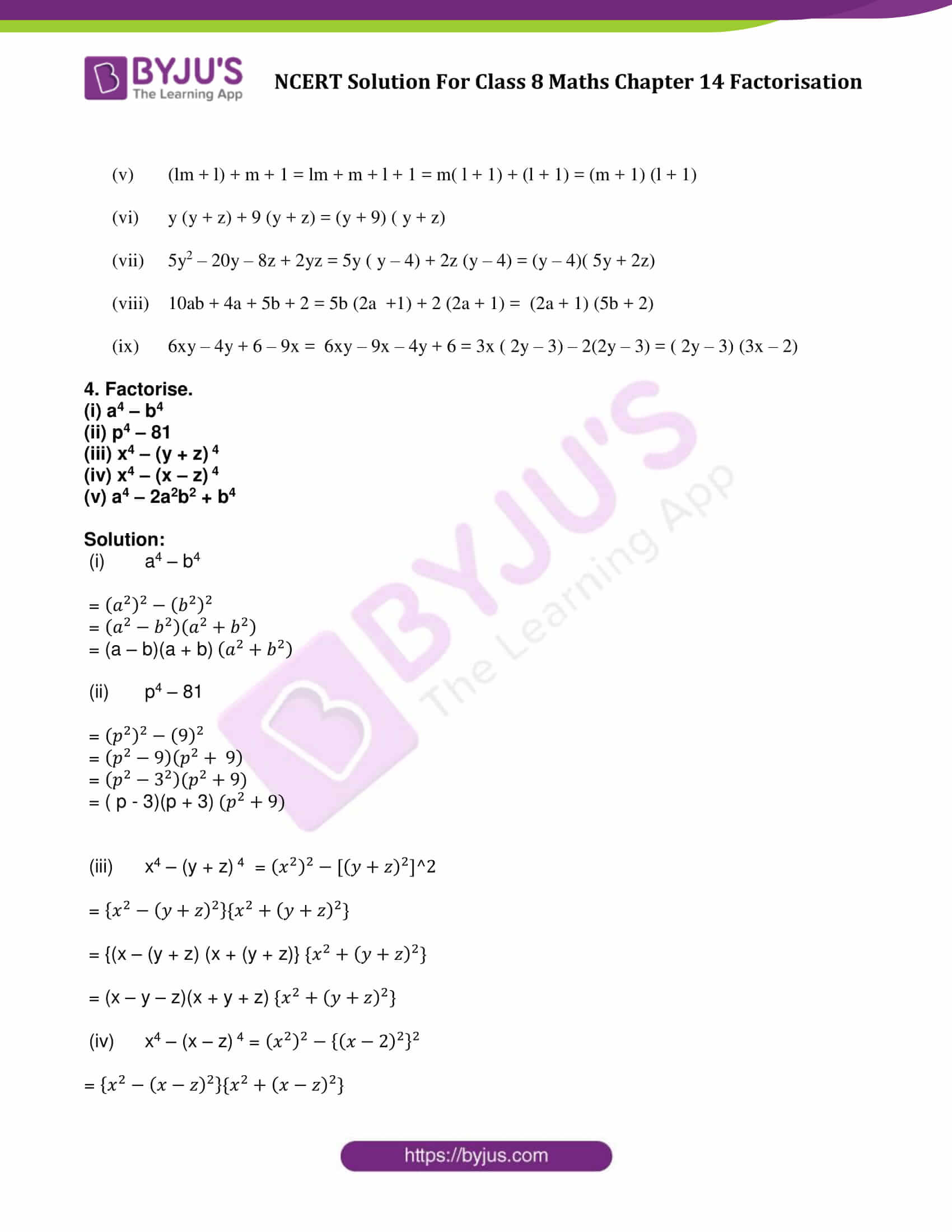 NCERT Solutions for Class 8 Maths Exercise 14.2 Chapter 14- factorisation