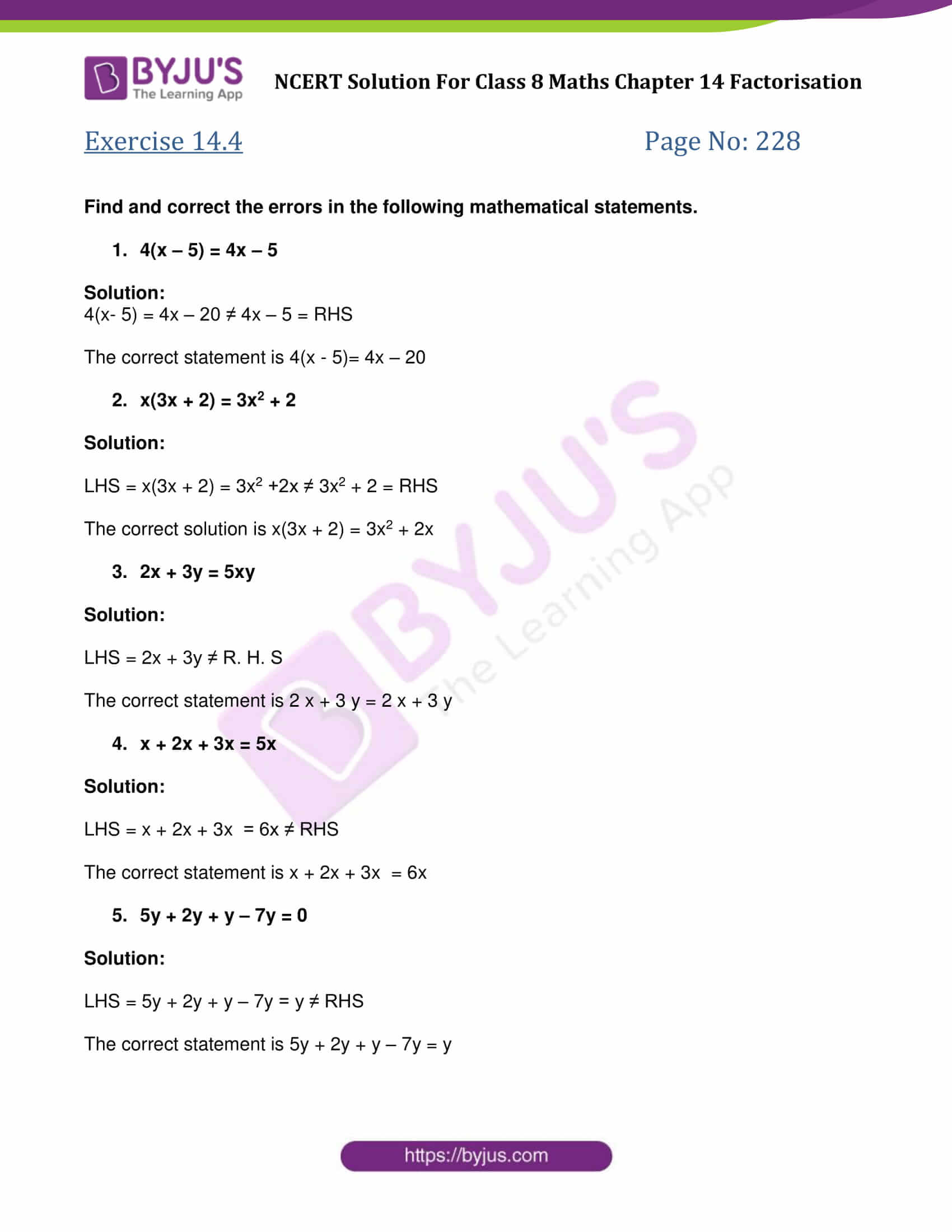 NCERT Solutions for Class 8 Maths Exercise 14.4 Chapter 14- factorisation