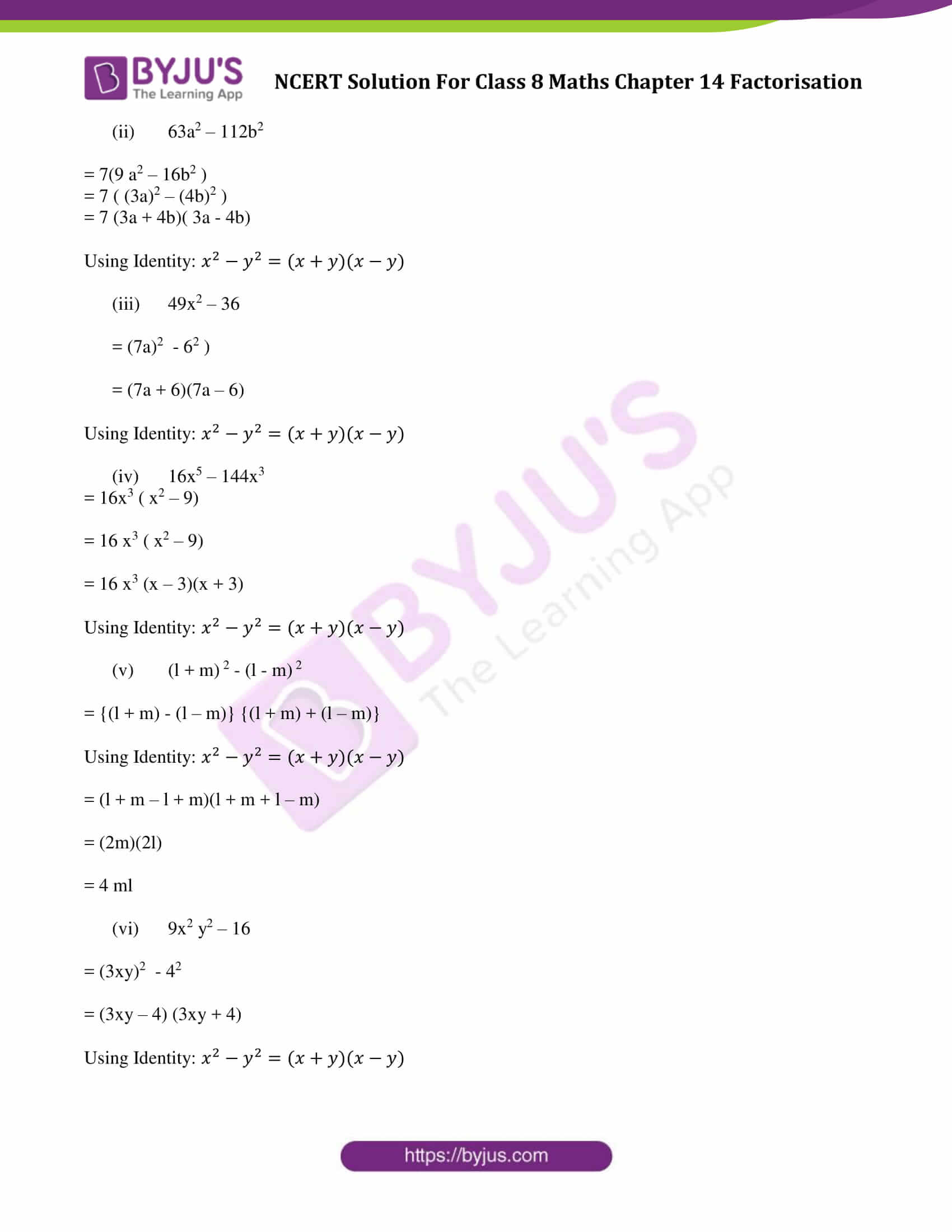NCERT Solutions Class 8 Maths Chapter 14 Factorisation - Click Here To ...