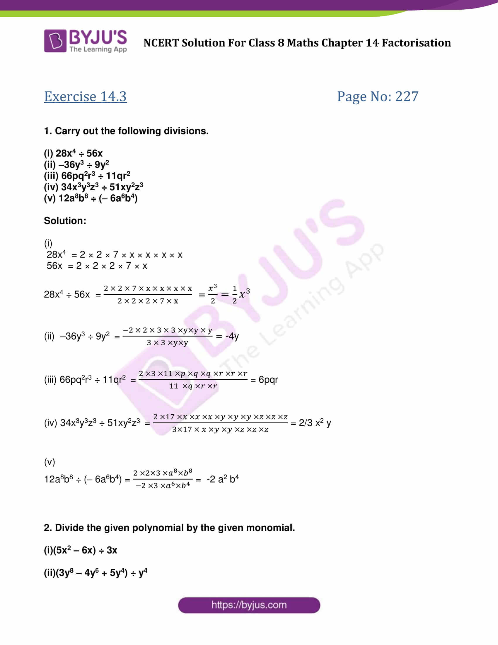Ncert Solutions Class 8 Maths Chapter 14 Factorisation Click Here To