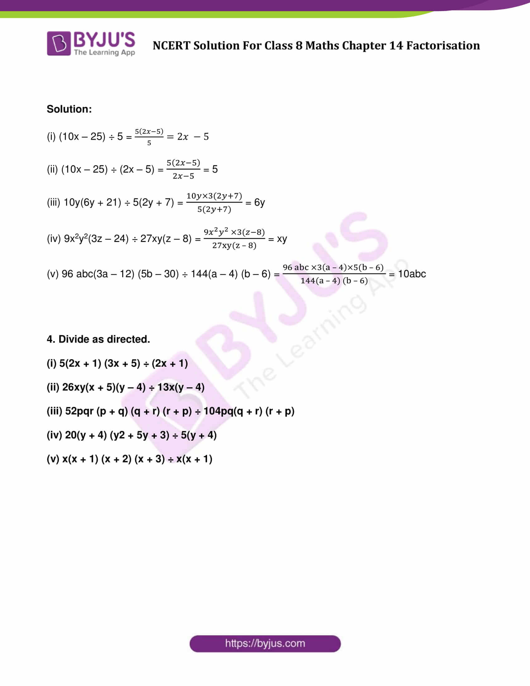 NCERT Solutions Class 8 Maths Chapter 14 Factorisation Click Here To NCERT Solutions Class 8 Maths Chapter 14 Factorisation Click Here To