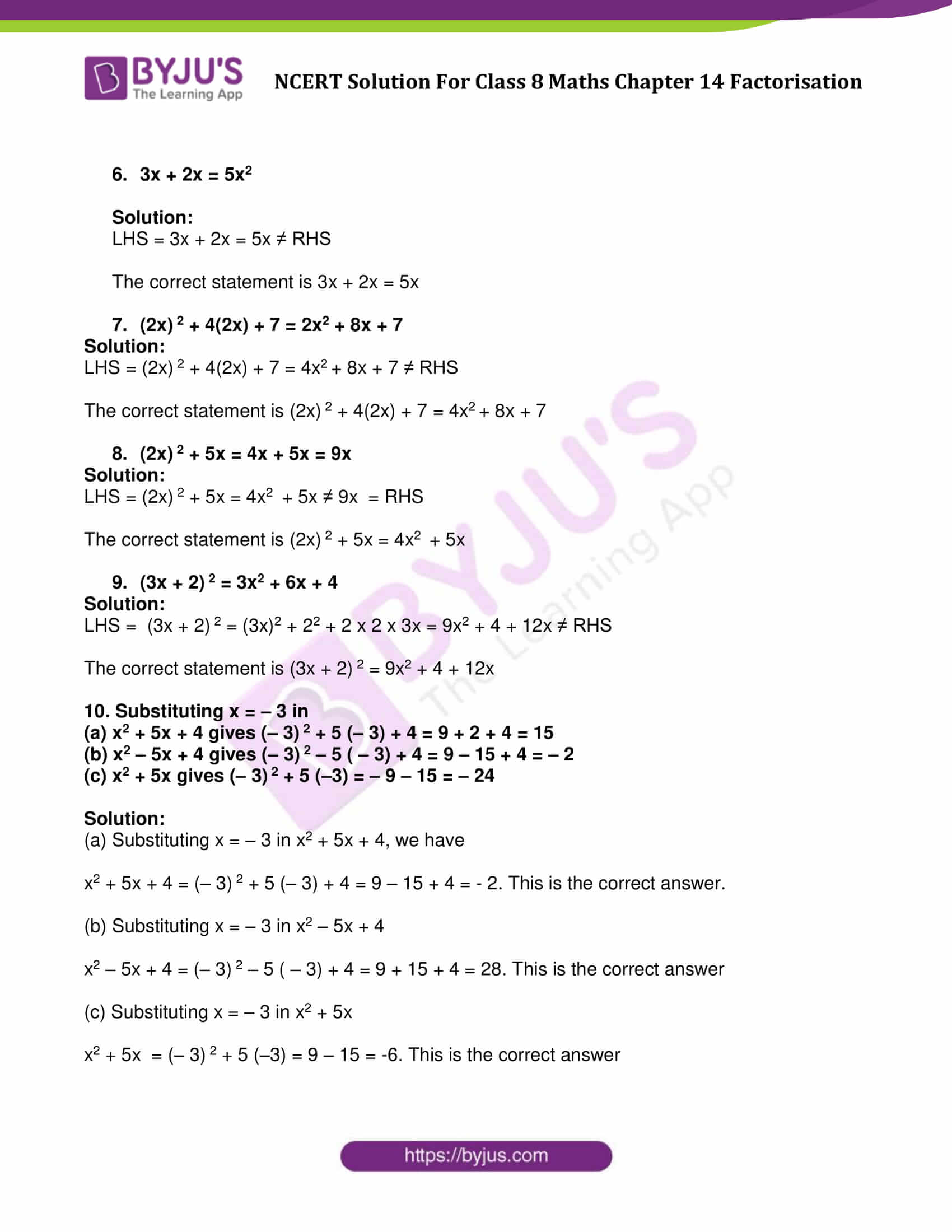 NCERT Solutions Class 8 Maths Chapter 14 Factorisation - Click Here To ...