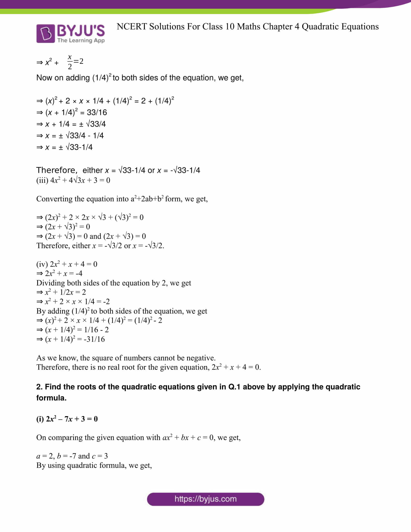NCERT Solutions for Class 10 Maths Exercise 4.3 Chapter 4- quadratic ...