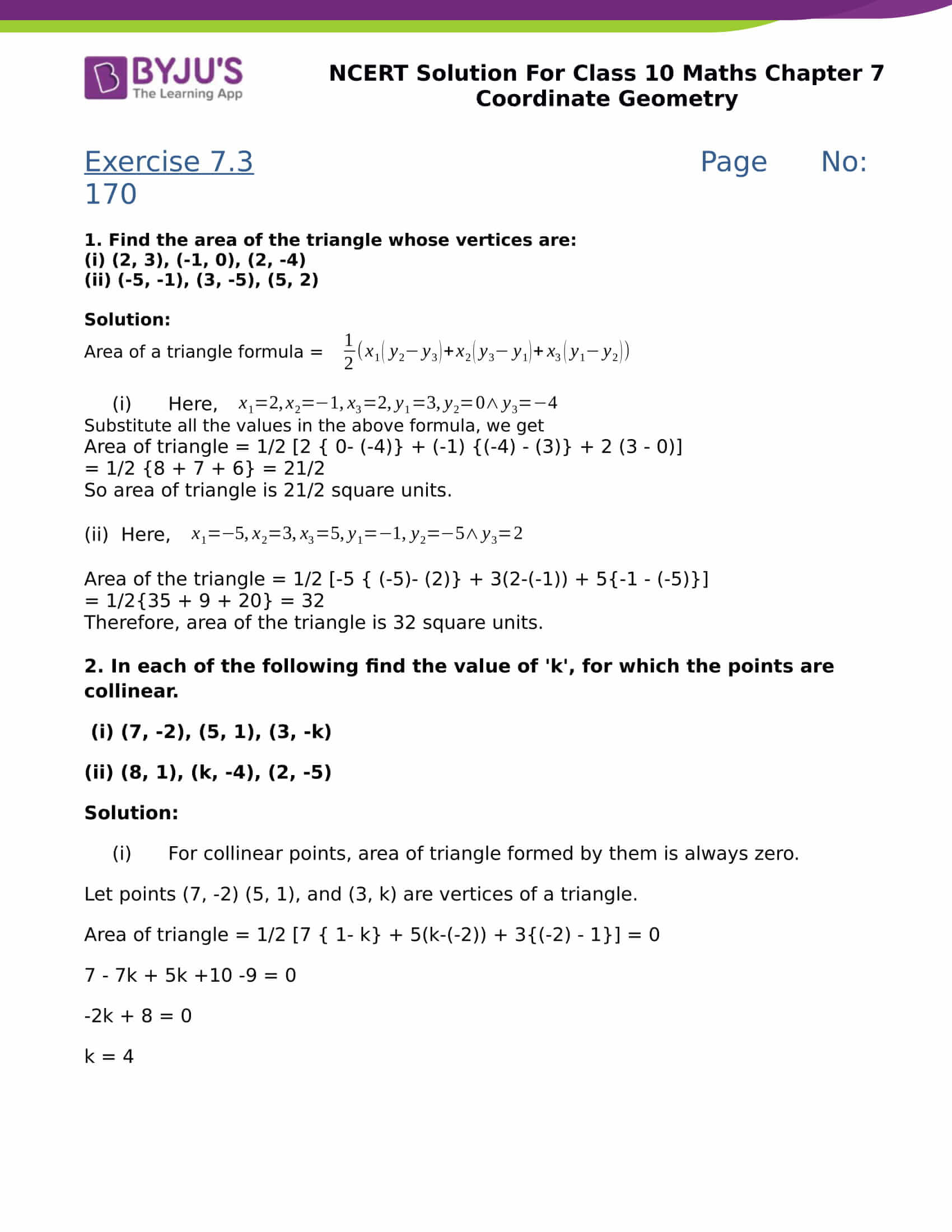 NCERT Solutions for Class 10 Maths Exercise 7.3 Chapter 7 Coordinates ...