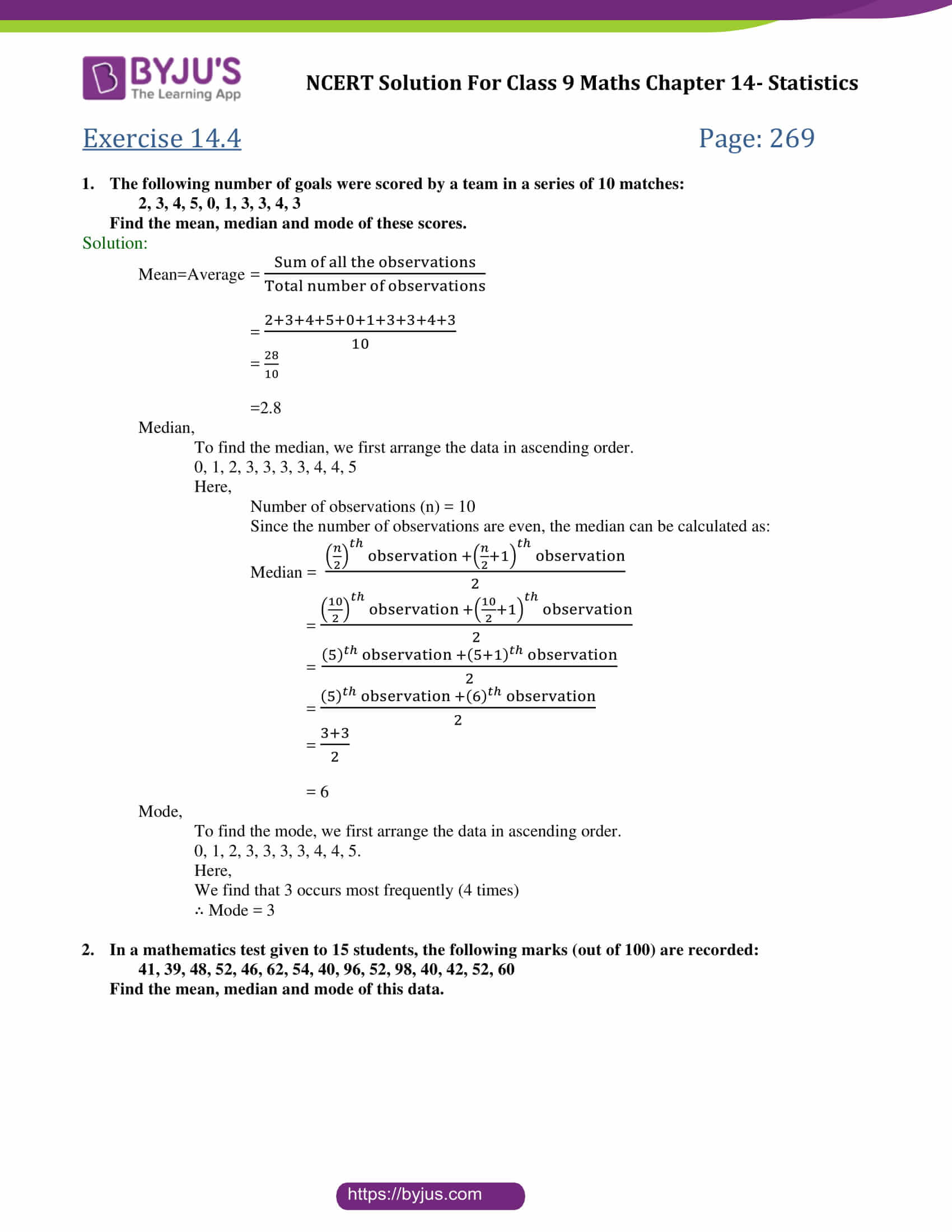 NCERT Solutions Class 9 Maths Chapter 14 Statistics - Get Free PDFs