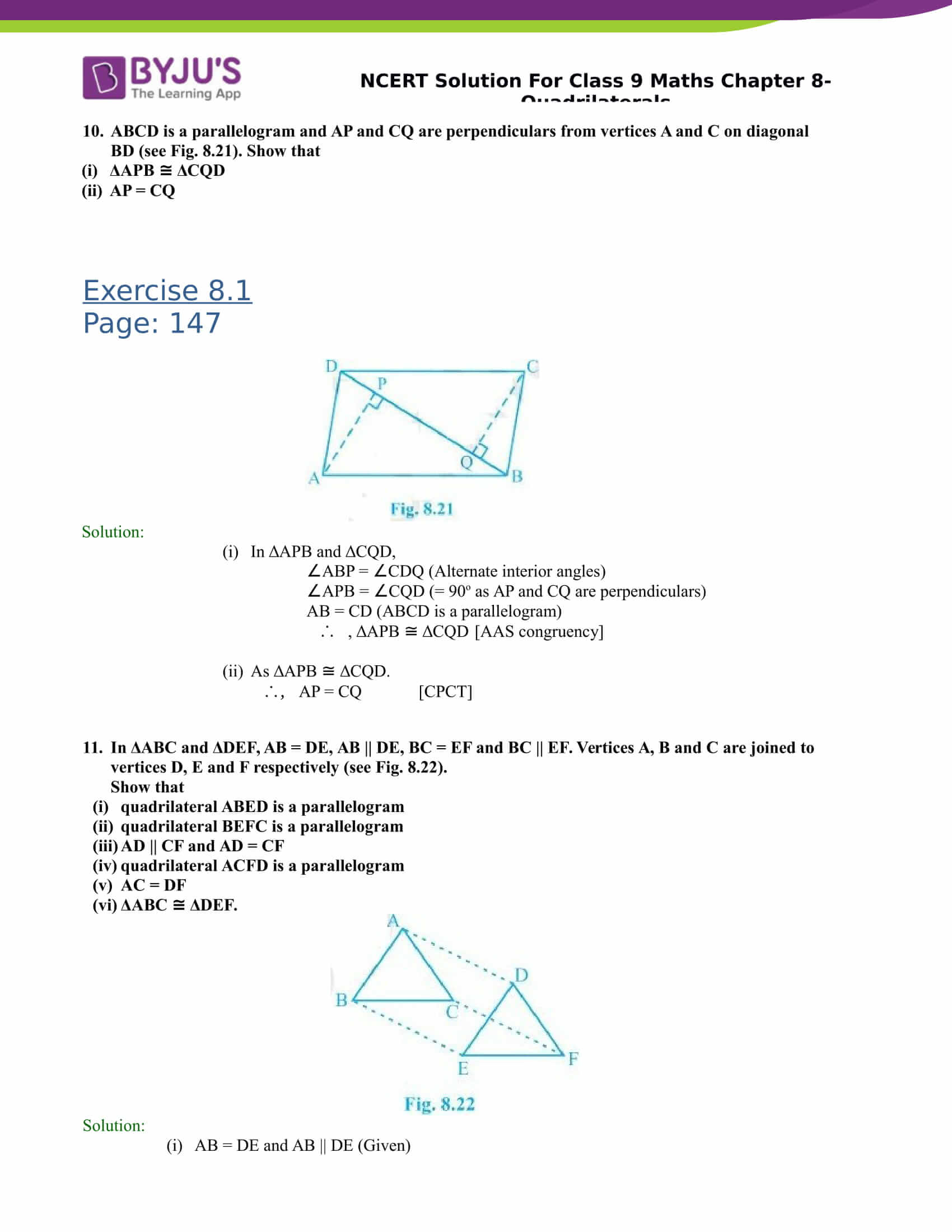 NCERT Solutions Class 9 Maths Chapter 8 Quadrilaterals Click Here To