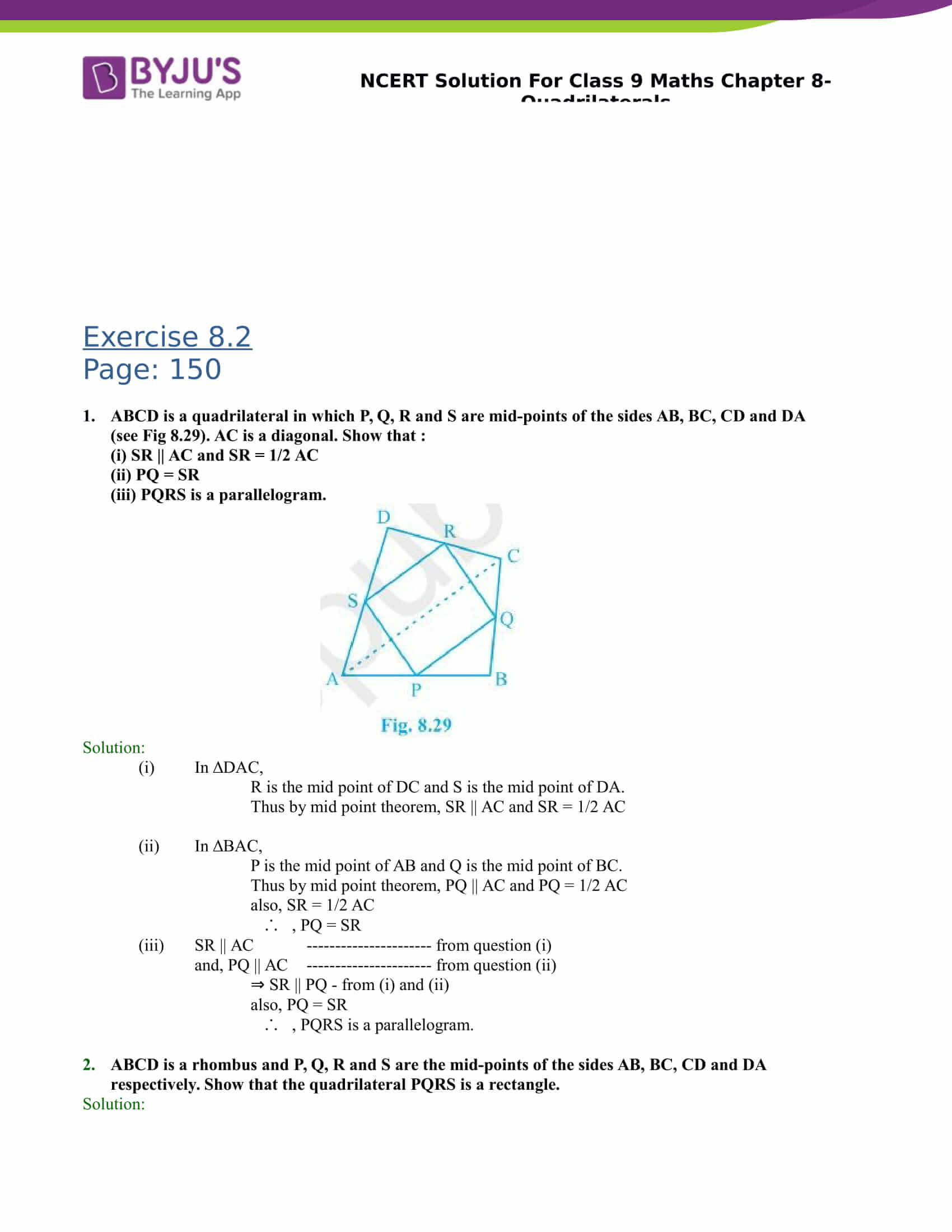 NCERT Solutions Class 9 Maths Chapter 8 Quadrilaterals - Click Here To Download