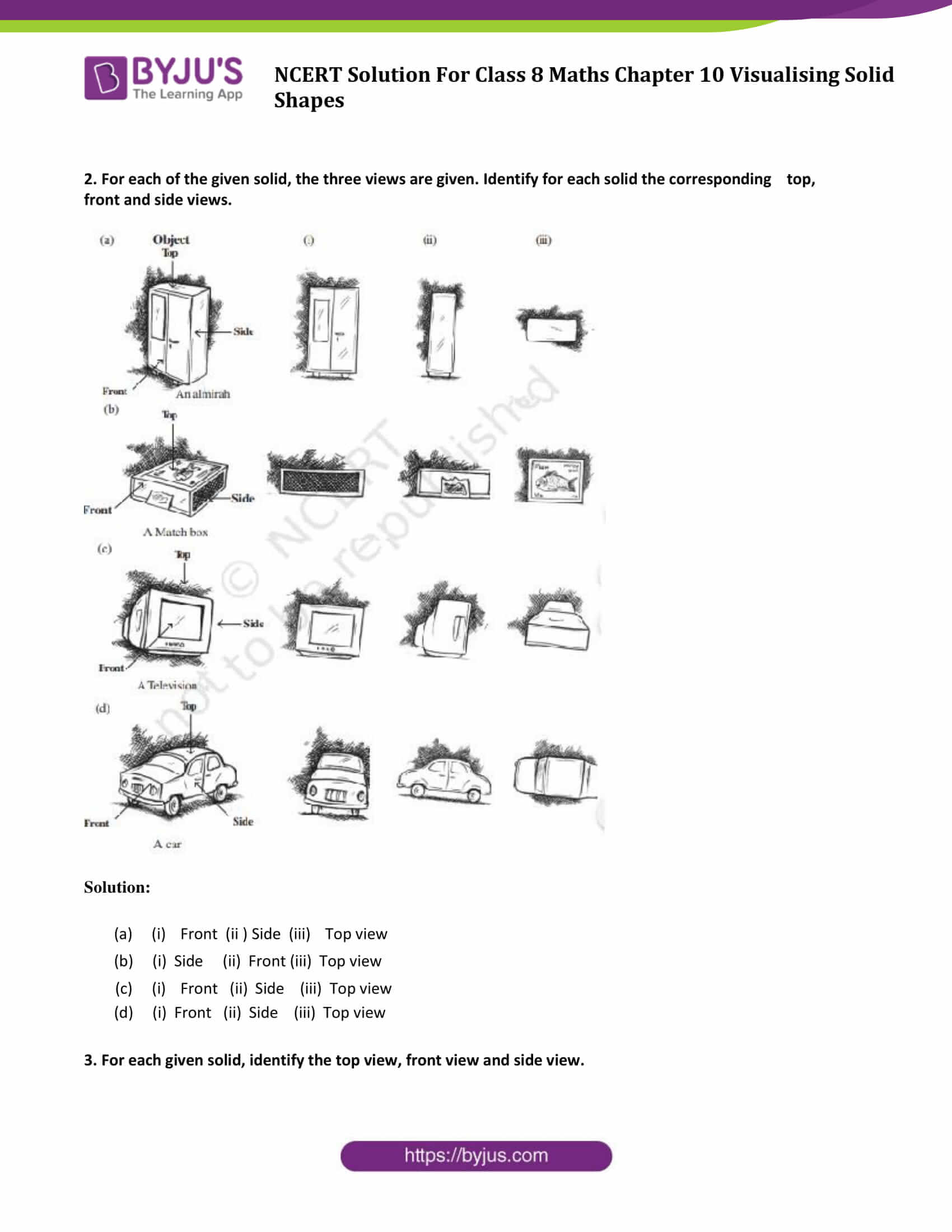 NCERT Solutions Class 8 Maths Chapter 10 Visualizing Solid Shapes