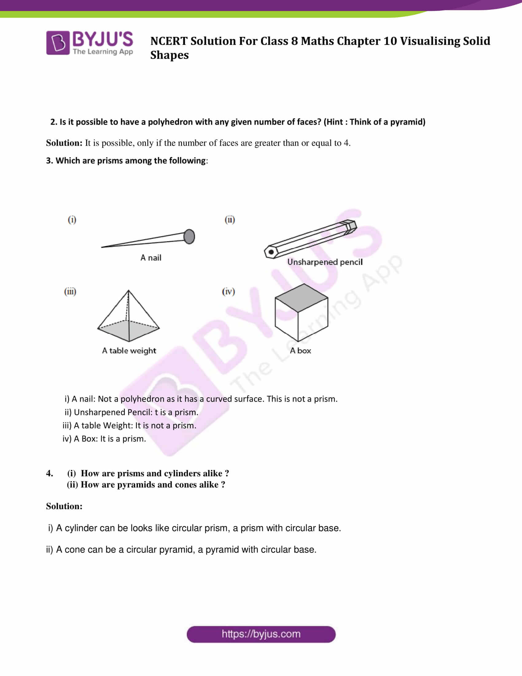 Ncert Solutions Class 8 Maths Chapter 10 Visualizing Solid Shapes Updated For Cbse 2019 5747