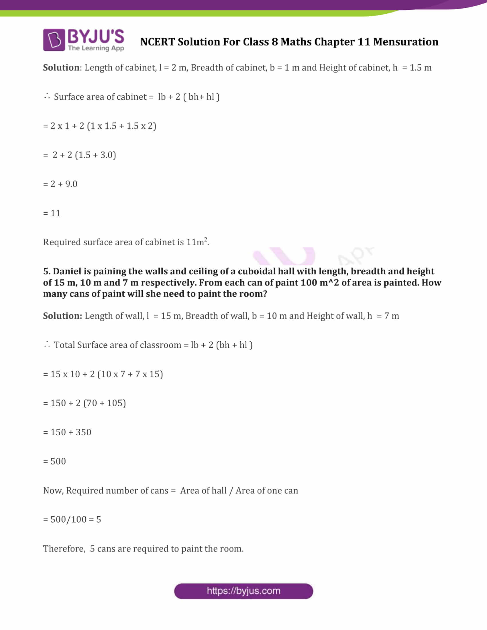 NCERT Solutions Class 8 Maths Chapter 11 Mensuration Free PDF Download