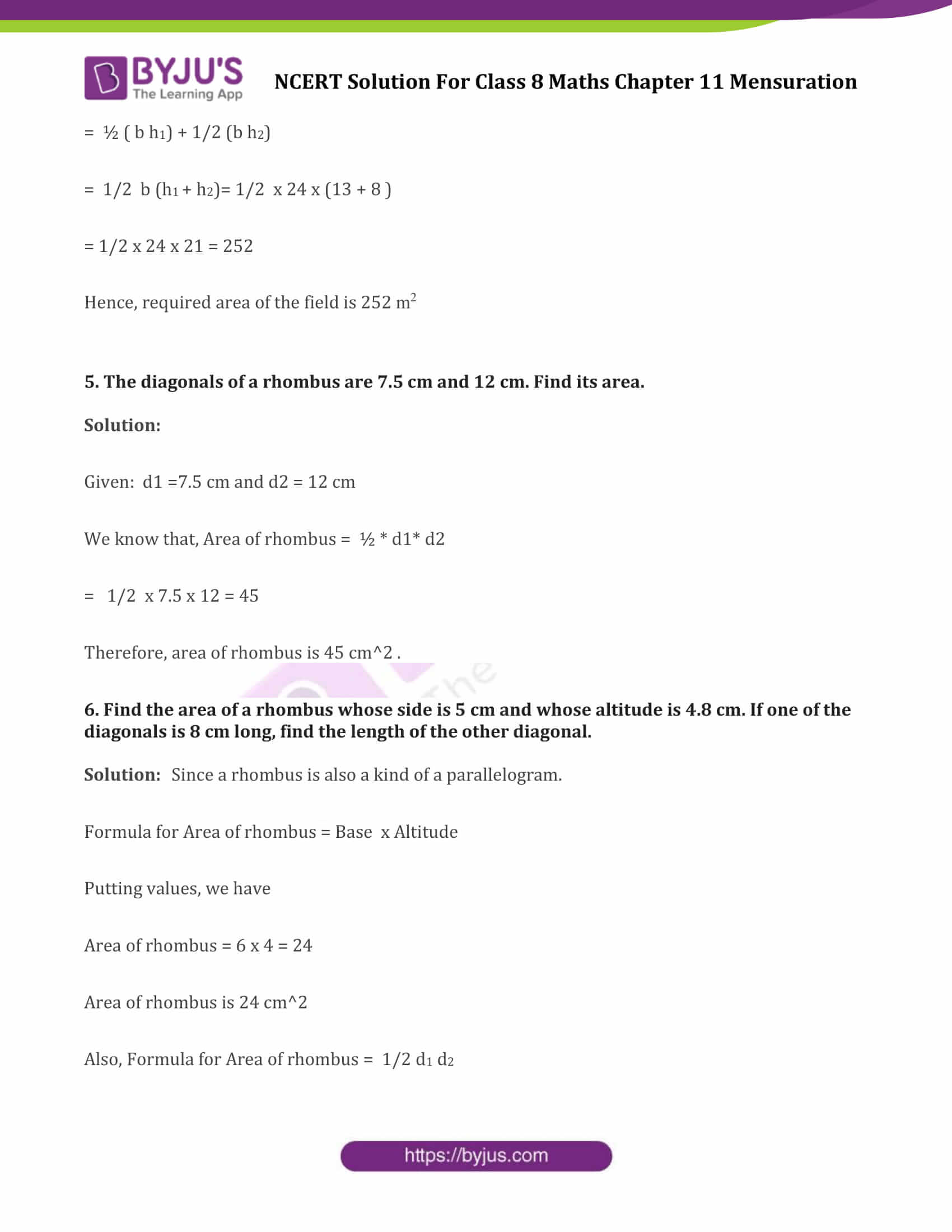 NCERT Solutions for Class 8 Maths Exercise 11.2 Chapter 11- mensuration
