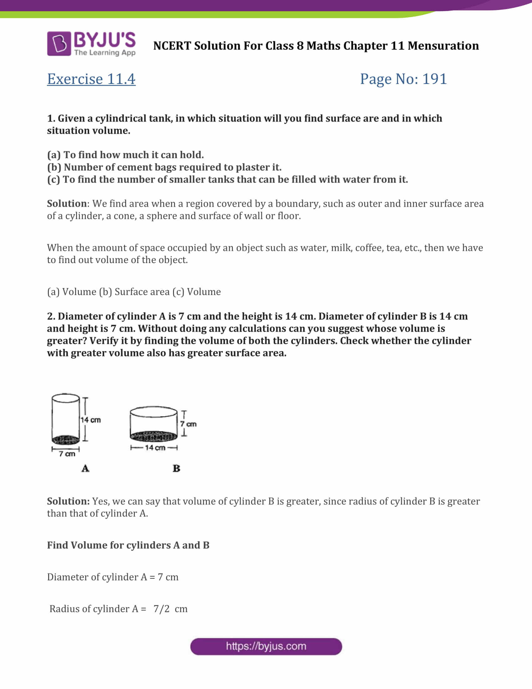 NCERT Solutionfor Class 8 Maths Chapter 11 Mensuration Excercise 11.4 ...