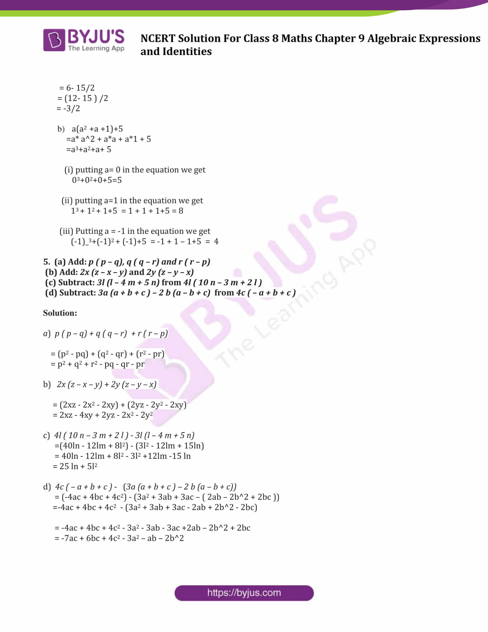 NCERT Solutions Class 8 Maths Chapter 9 Algebraic Expressions and Identities - Get Free PDFs